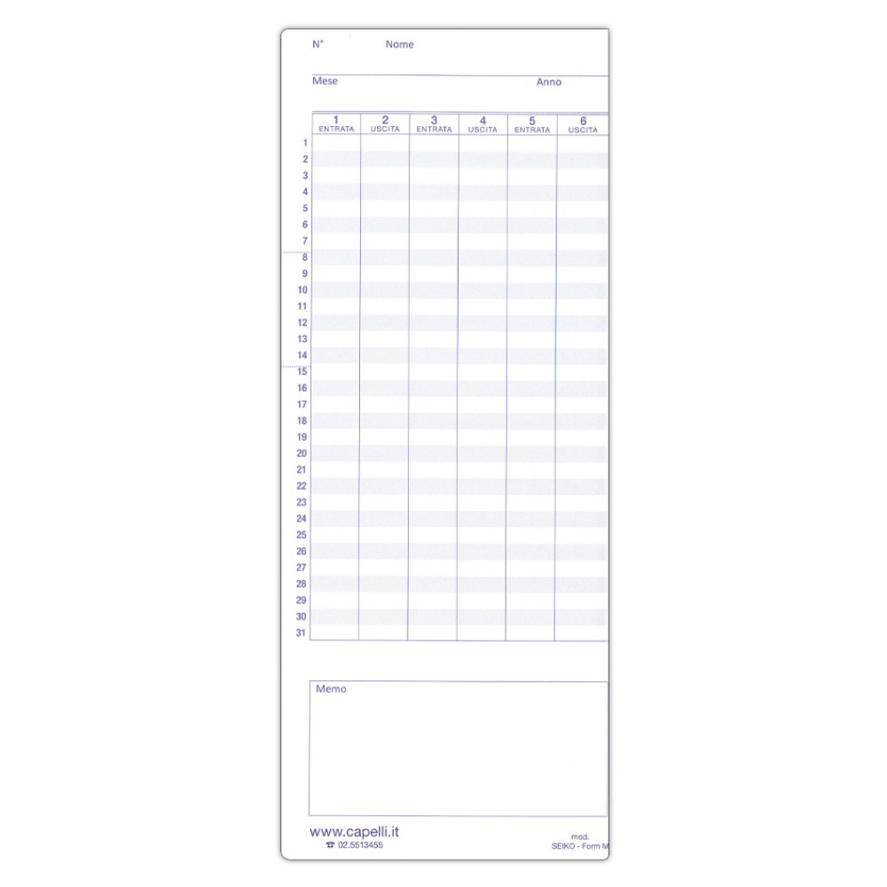 Cartellino monofacciale FORM M per orologi timbracartellino